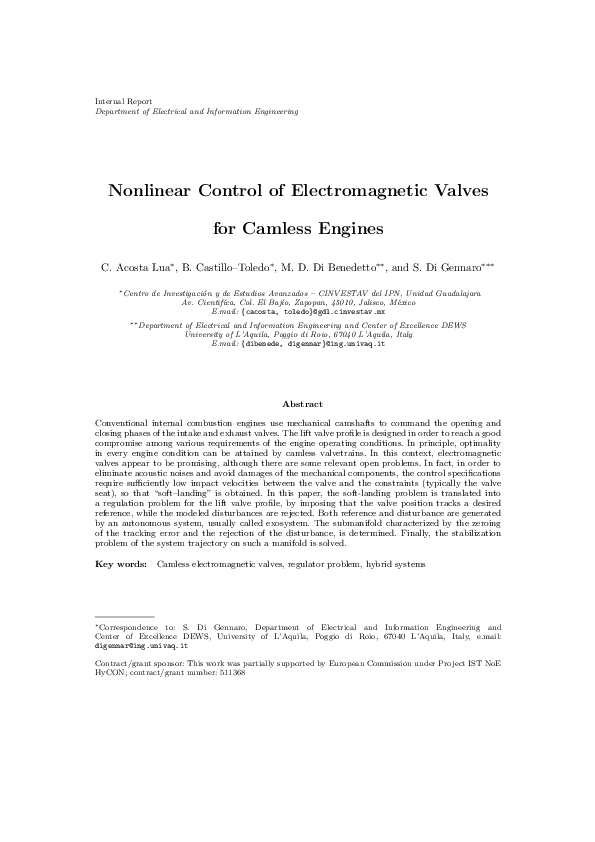 (PDF) Non-linear control of electromagnetic valves for camless engines