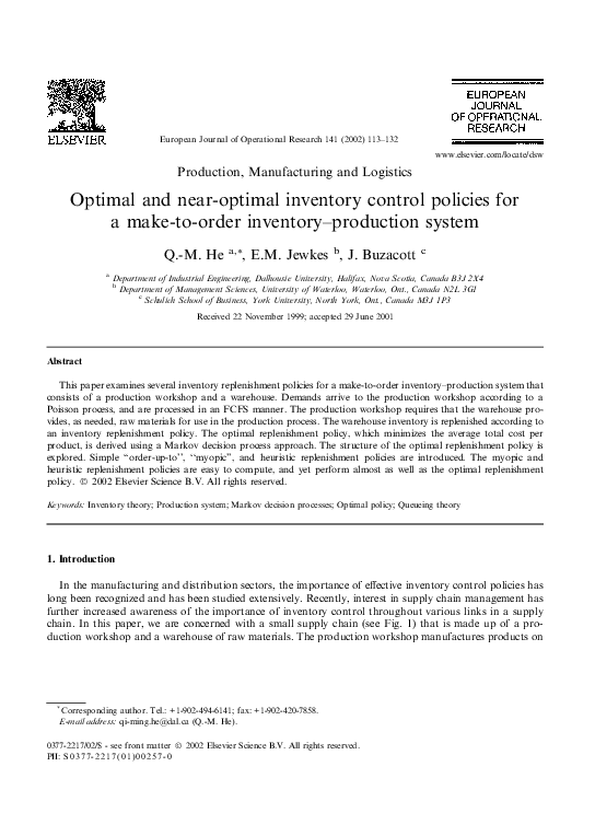 (PDF) Optimal and near-optimal inventory control policies for a make-to ...