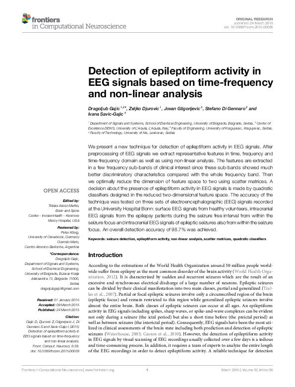 (PDF) Detection of epileptiform activity in EEG signals based on time-frequency and non-linear ...
