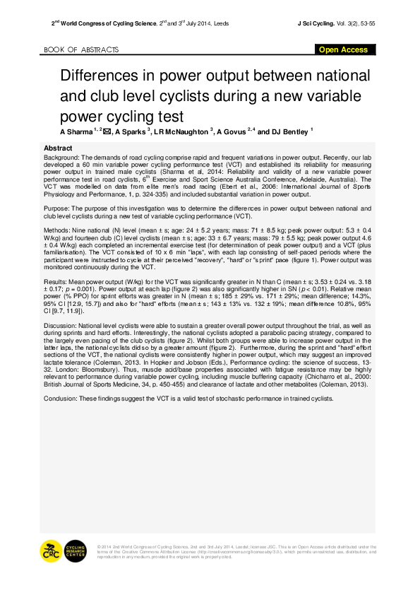 (PDF) Differences in power output between national and club level ...