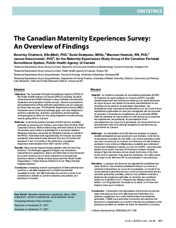 (PDF) The Canadian maternity experiences survey: an overview of findings