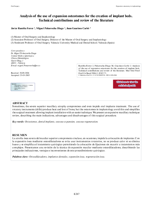 (PDF) Analysis of the use of expansion osteotomes for the creation of ...