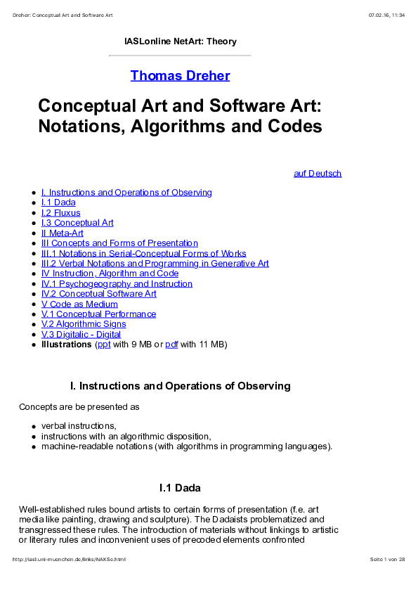 (PDF) Conceptual Art and Software Art: Notations, Algorithms and Codes