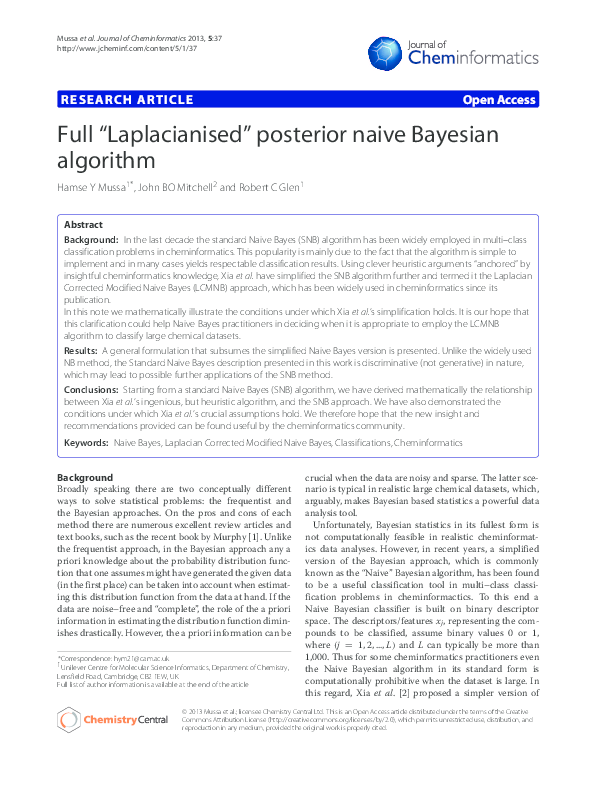 (PDF) Full “Laplacianised” posterior naive Bayesian algorithm