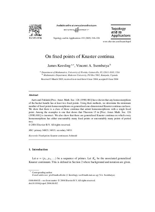 (PDF) On fixed points of Knaster continua