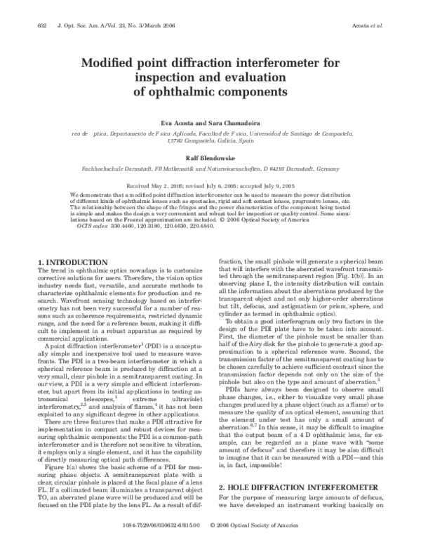 (PDF) Modified point diffraction interferometer for inspection and evaluation of ophthalmic ...