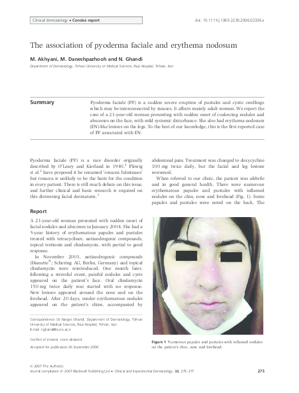 (PDF) The association of pyoderma faciale and erythema nodosum