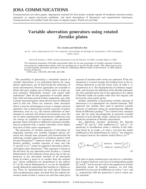 (PDF) Variable aberration generators using rotated Zernike plates | Eva ...