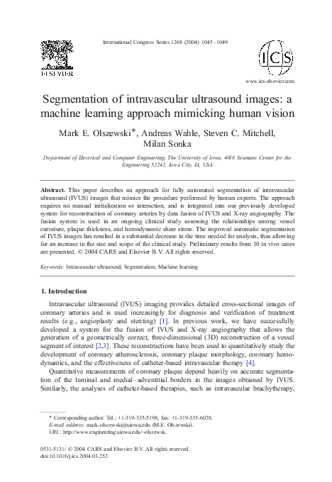 Pdf Segmentation Of Intravascular Ultrasound Images A Machine Learning Approach Mimicking