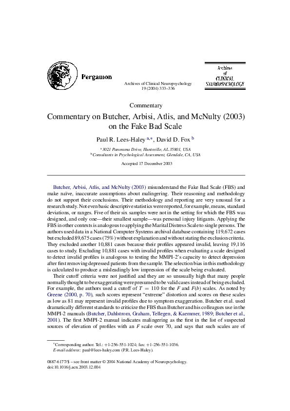 (PDF) Commentary on Butcher, Arbisi, Atlis, and McNulty (2003) on the ...
