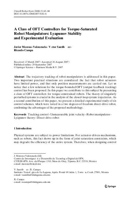 (PDF) A Class of OFT Controllers for Torque-Saturated Robot Manipulators: Lyapunov Stability and ...
