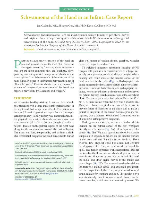 Pdf Schwannoma Of The Hand In An Infant Case Report