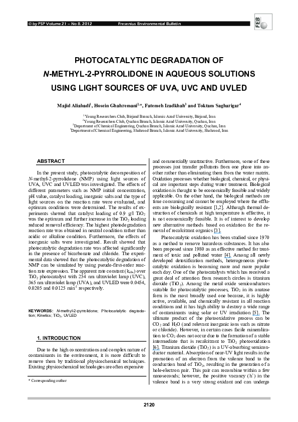 (PDF) Photocatalytic degradation of N-methyl-2-pyrrolidone in aqueous solutions using light ...