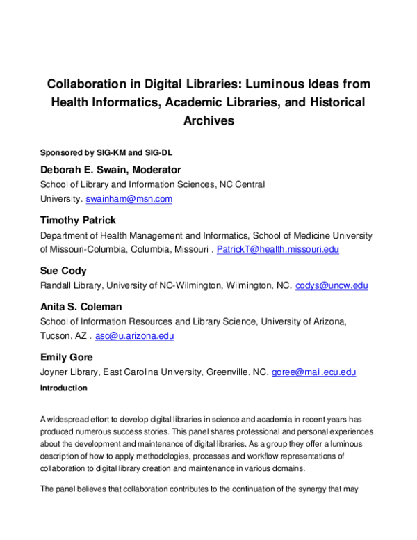 (PDF) Collaboration in digital libraries: Luminous ideas from health ...