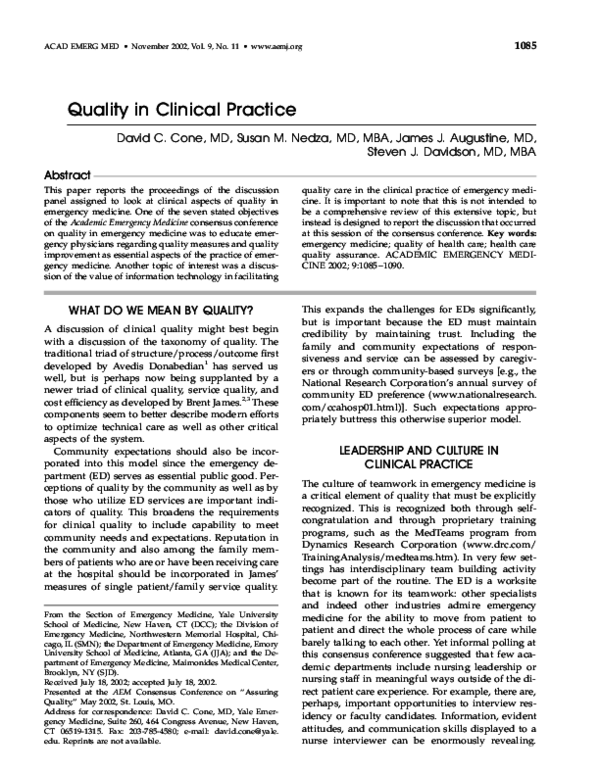 (PDF) Quality in Clinical Practice