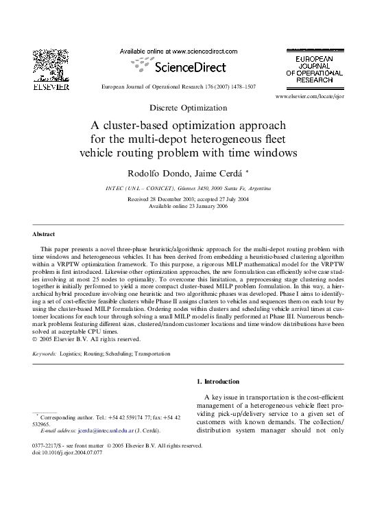 Pdf A Cluster Based Optimization Approach For The Multi Depot