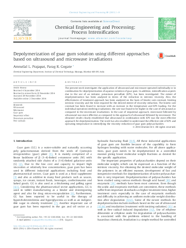 (PDF) Depolymerization of guar gum solution using different approaches ...