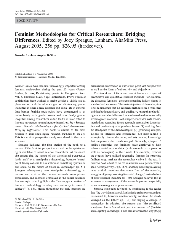 (PDF) Feminist Methodologies for Critical Researchers: Bridging ...