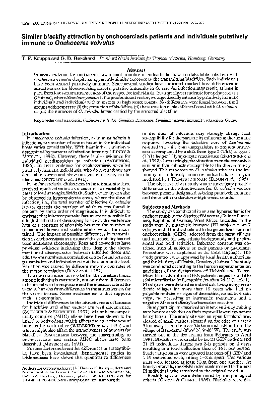 (PDF) Similar blackfly attraction by onchocerciasis patients and ...