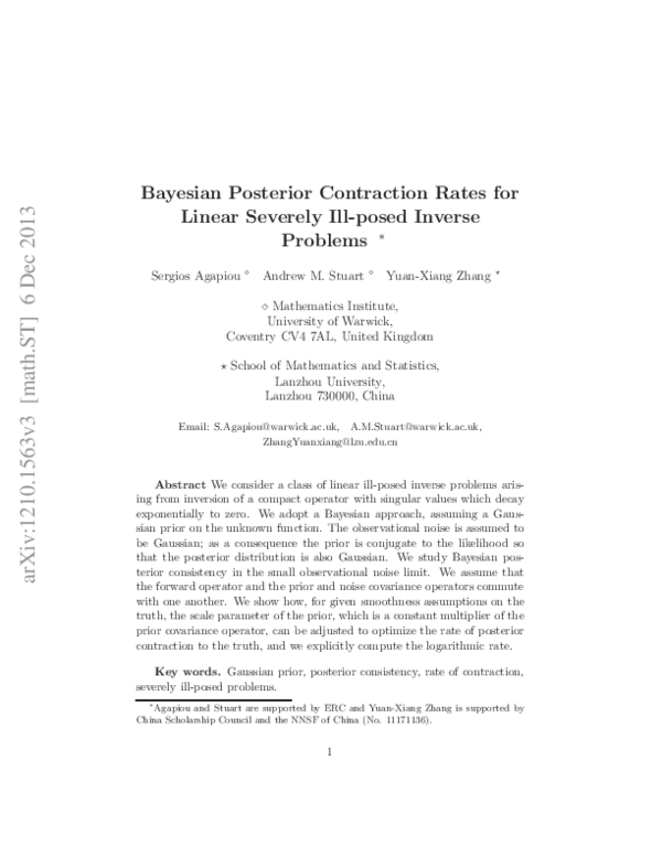 (PDF) Bayesian posterior contraction rates for linear severely ill ...