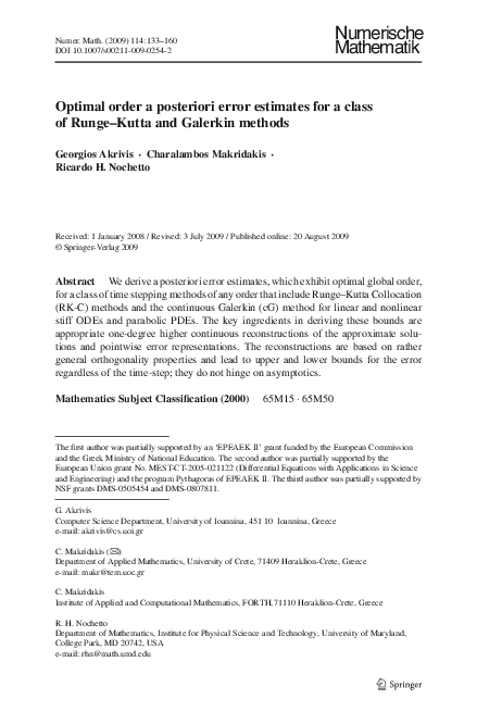 Pdf Optimal Error Estimates For Rk And Galerkin Methods