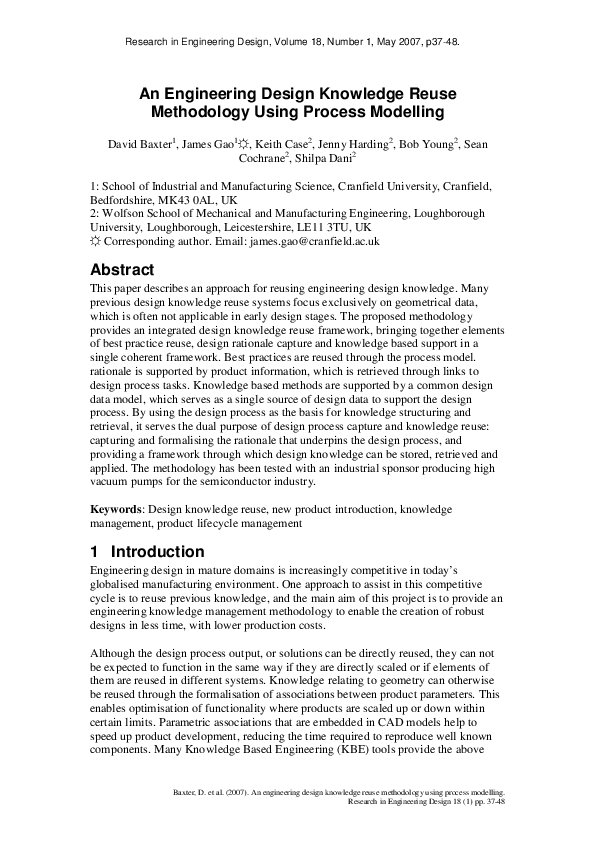 (PDF) An engineering design knowledge reuse methodology using process modelling