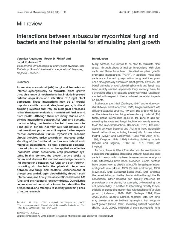 (PDF) Interactions between arbuscular mycorrhizal fungi and bacteria and their potential for ...