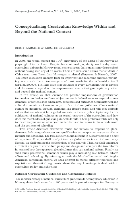 (PDF) Conceptualising Curriculum Knowledge Within and Beyond the ...