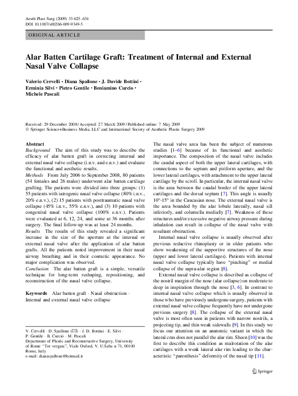 (PDF) Alar Batten Cartilage Graft: Treatment of Internal and External ...