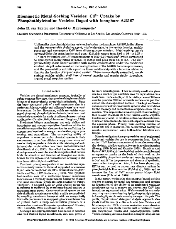 (PDF) Biomimetic metal-sorbing vesicles: cadmium(2+) uptake by ...