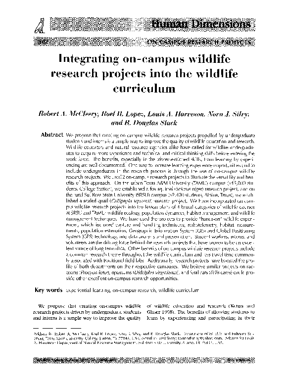 (PDF) Integrating on-campus wildlife research projects into the ...