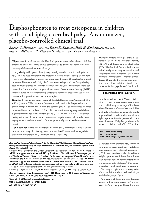 (PDF) Bisphosphonates to treat osteopenia in children with quadriplegic ...