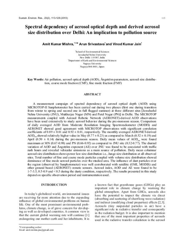 (PDF) Spectral dependency of aerosol optical depth and derived aerosol size distribution over ...