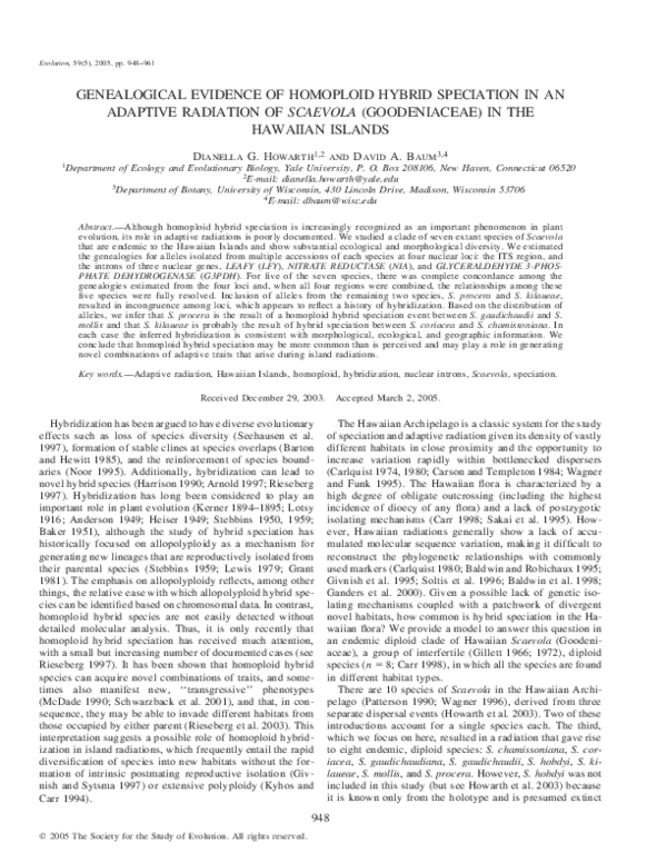 (PDF) GENEALOGICAL EVIDENCE OF HOMOPLOID HYBRID SPECIATION IN AN ...