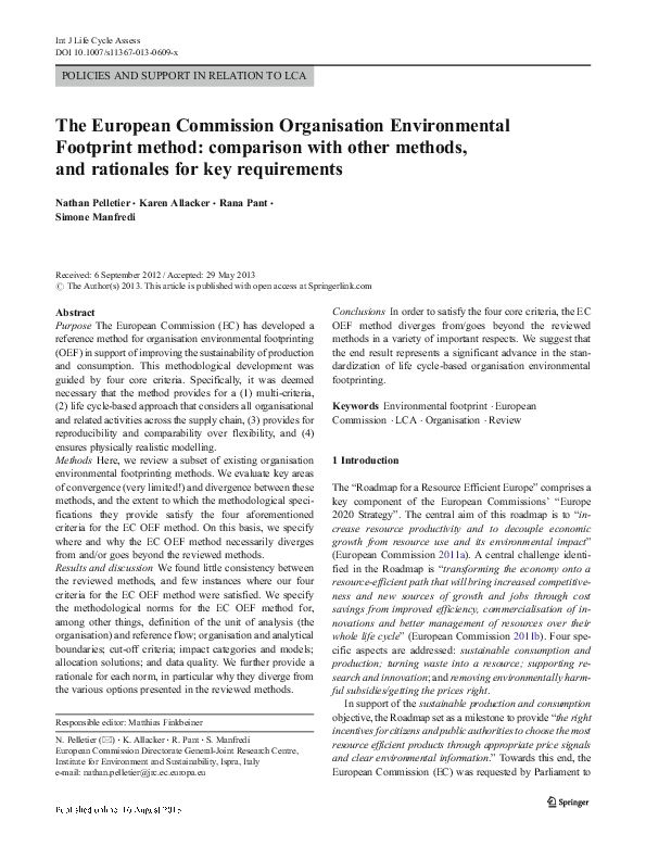 (PDF) The European Commission Organisation Environmental Footprint ...