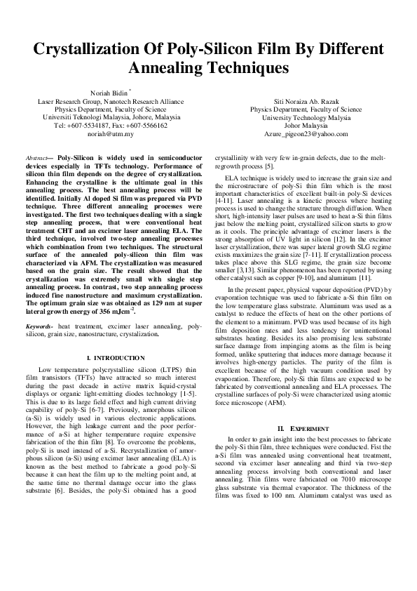 (PDF) Crystallization of poly-silicon film by different annealing ...