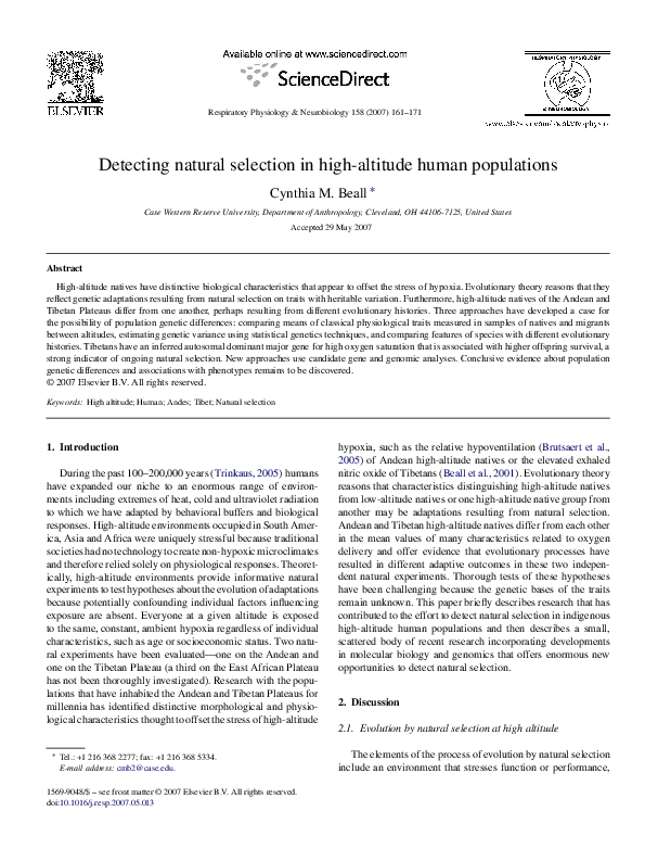 (PDF) Detecting natural selection in high-altitude human populations