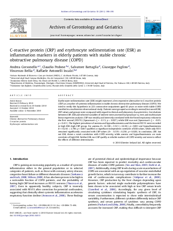 (PDF) C-reactive protein (CRP) and erythrocyte sedimentation rate (ESR ...