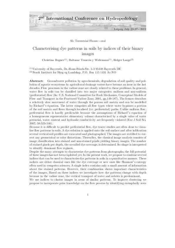 (PDF) Characterising dye patterns in soil by indices of their binary images
