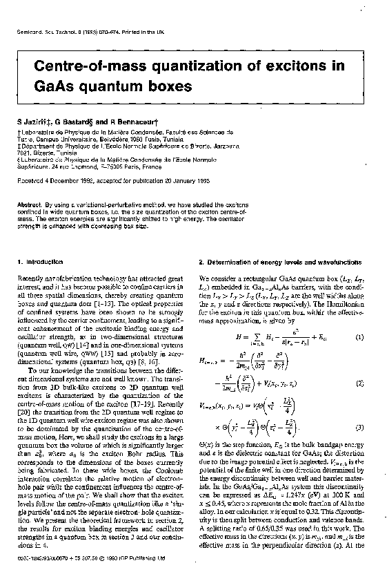 (PDF) Centre-of-mass quantization of excitons in GaAs quantum boxes