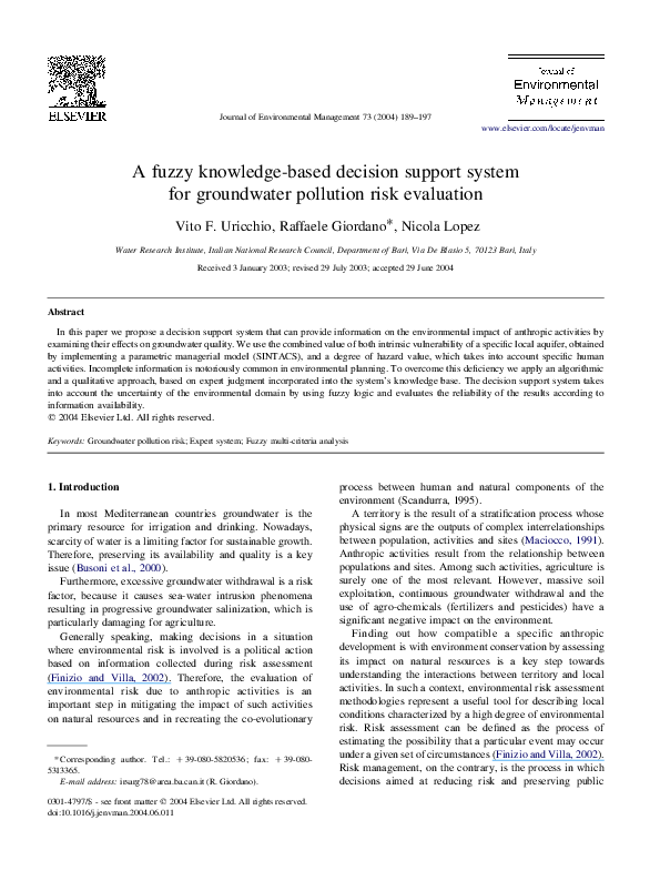 (PDF) A fuzzy knowledge-based decision support system for groundwater ...