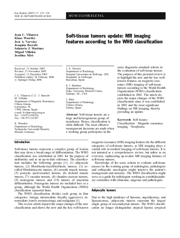 (PDF) Soft-tissue tumors update: MR imaging features according to the ...