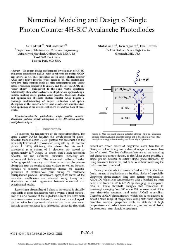 (PDF) Numerical modeling and design of single photon counter 4H-SiC avalanche photodiodes ...