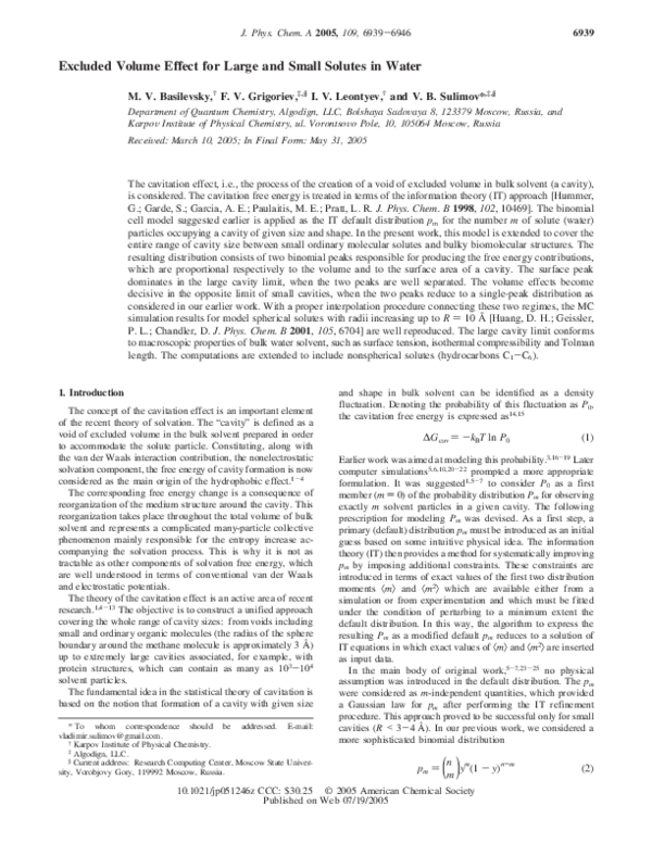 (PDF) Excluded Volume Effect for Large and Small Solutes in Water
