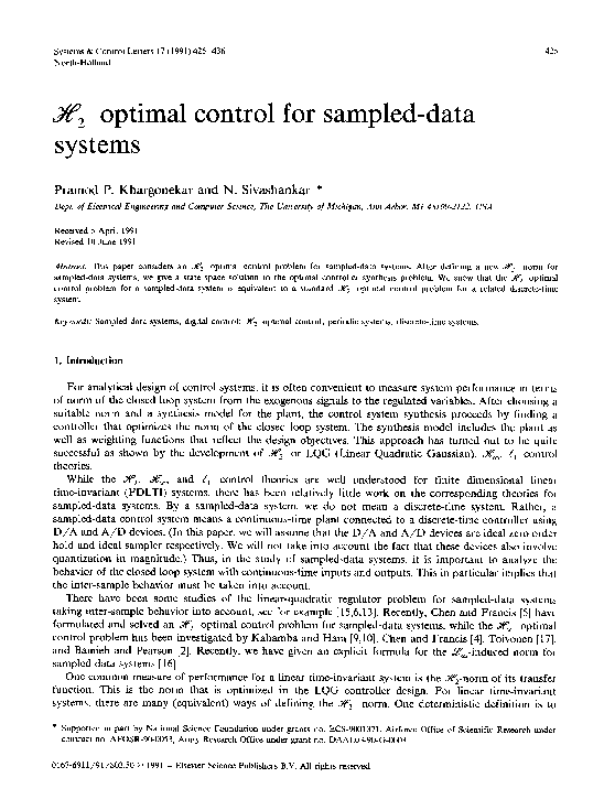 (PDF) 2 optimal control for sampled-data systems