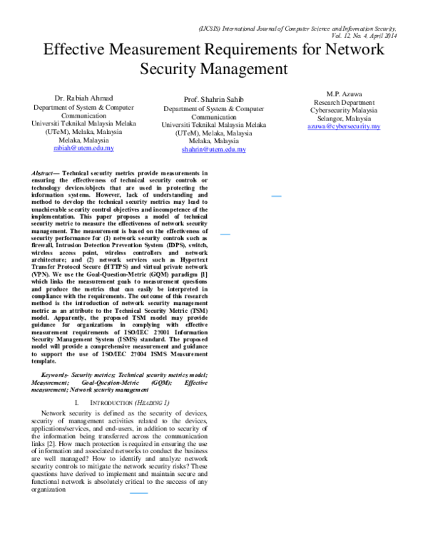 (PDF) Effective Measurement Requirements for Network Security Management