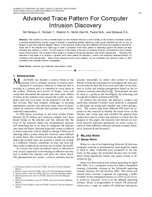(PDF) Advanced Trace Pattern For Computer Intrusion Discovery