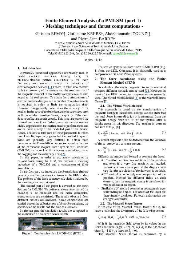 Pdf Finite Element Analysis Of A Pmlsm Part 1 Meshing Techniques And Thrust Computations 4195