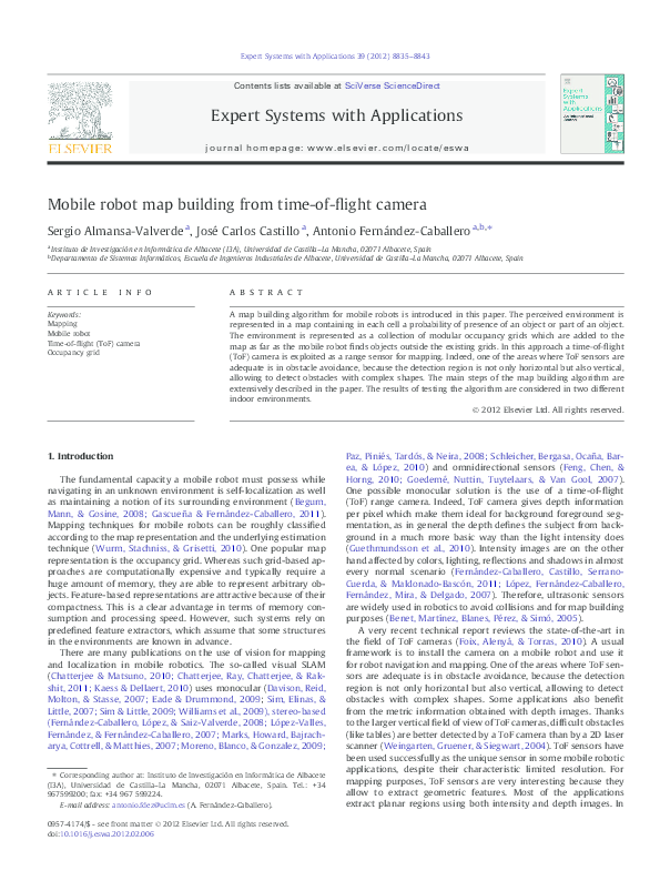 Pdf Mobile Robot Map Building From Time Of Flight Camera Antonio Fernández Caballero And