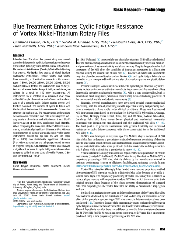 (PDF) Blue Treatment Enhances Cyclic Fatigue Resistance of Vortex ...